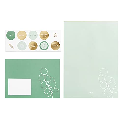 Letter Writing Set - Thyme: Kindness. 20 Blank Writing Sheets and 20 Matching Envelopes with 20 Stickers for Sealing. Storage Box with Magnetic Closure. Gold Foil Detailing by kikki.K