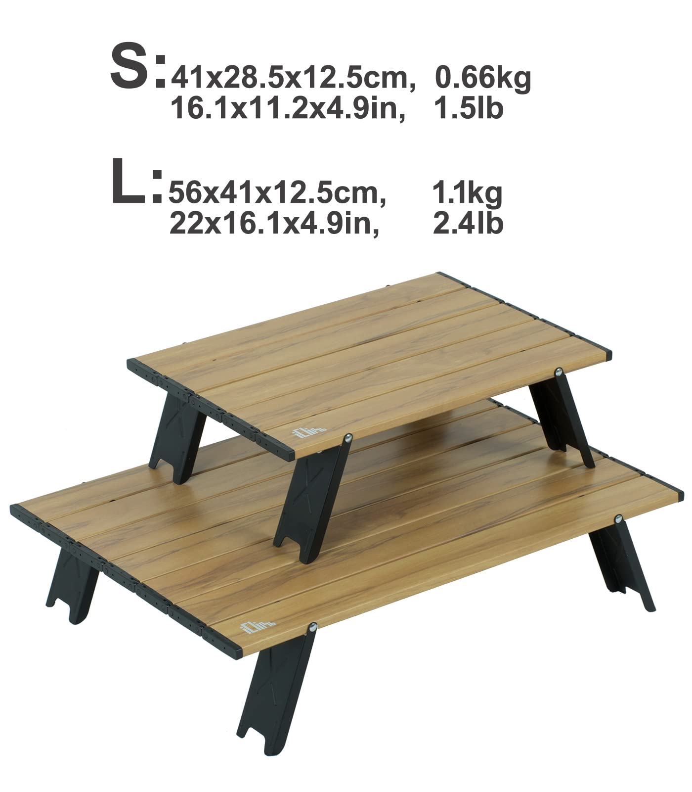 iClimb Ultralight Compact Mini Beach Picnic Folding Alu. Table with Carry Bag, Two Size (Nature - S)