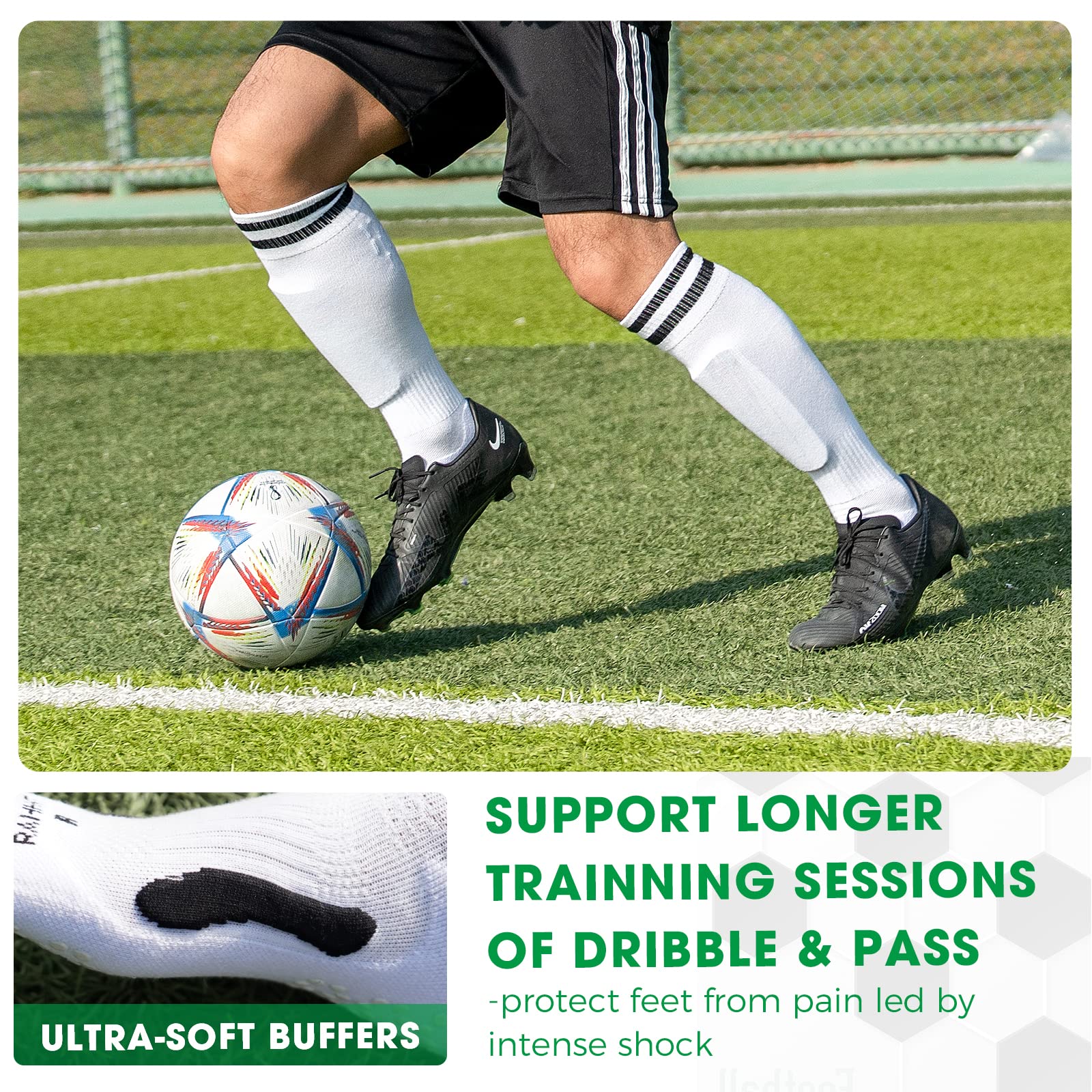 Rahhint Soccer Socks (2 Pack) Anti Slip Grip Socks Multi-Sport Compression Knee High Crew Socks for Adult&Children White