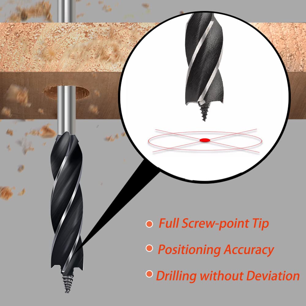 Saipe 3pcs 1/4” Hex Shank Auger Drill Bits 18/25/35mm High-Carbon Steel 4 Flute Wood Hole Drill Bit Set Woodworking Tools