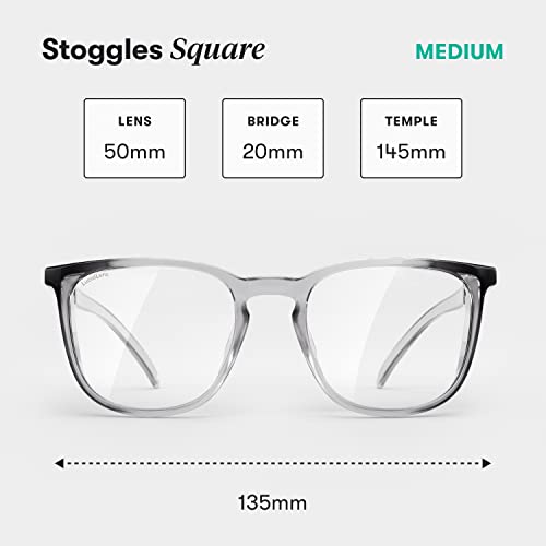 Stoggles - Official - Square - Z87.1 Certified Safety Glasses - Anti-Fog - Blue Light Blocking (Medium, Charcoal)
