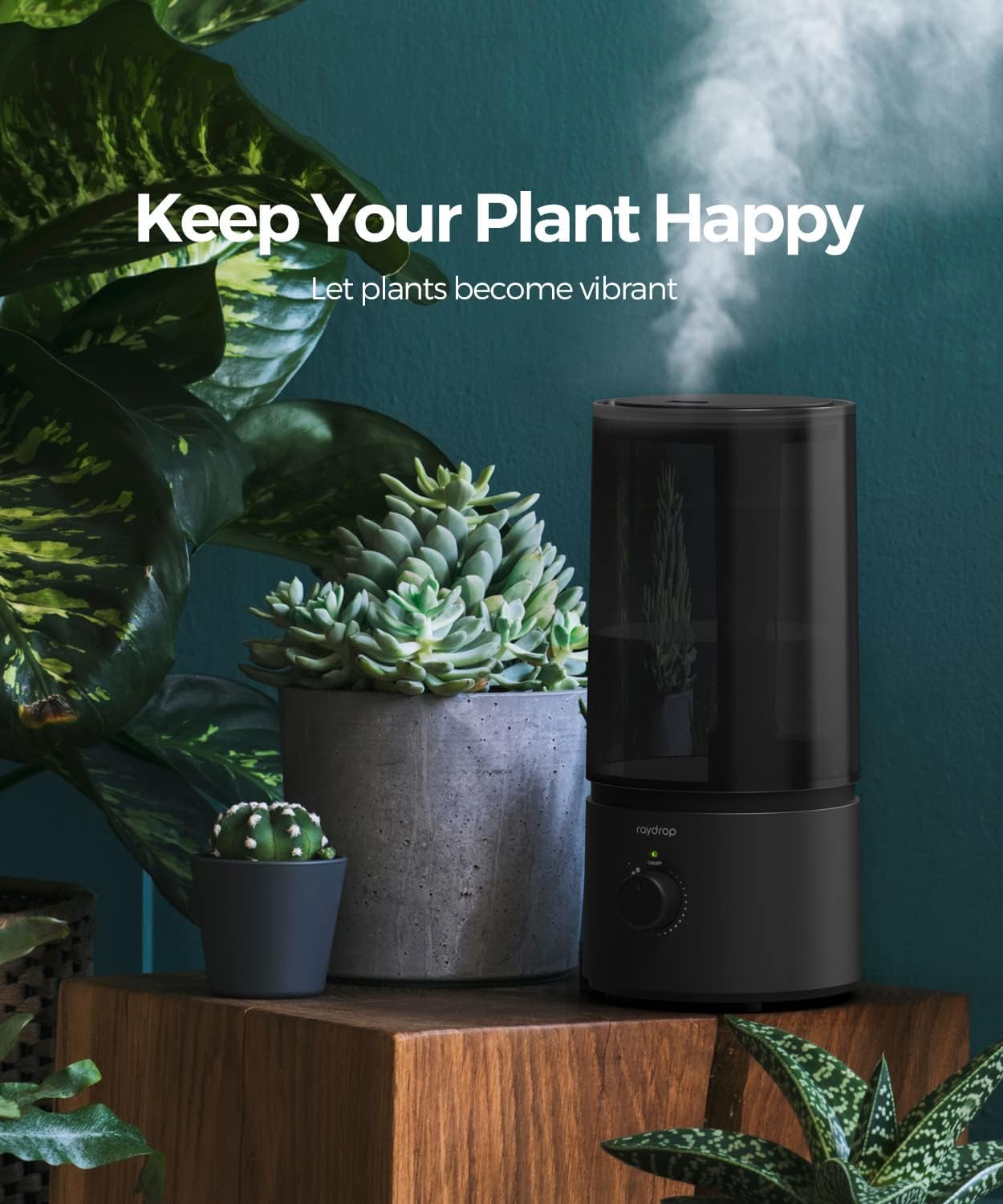 raydrop® Humidifiers for Bedroom, 4L Air Humidifiers for Large Room, Ultrasonic Cool Mist Humidifiers for Baby, Plant, 30H Work Time, Auto Shut-Off (Black)