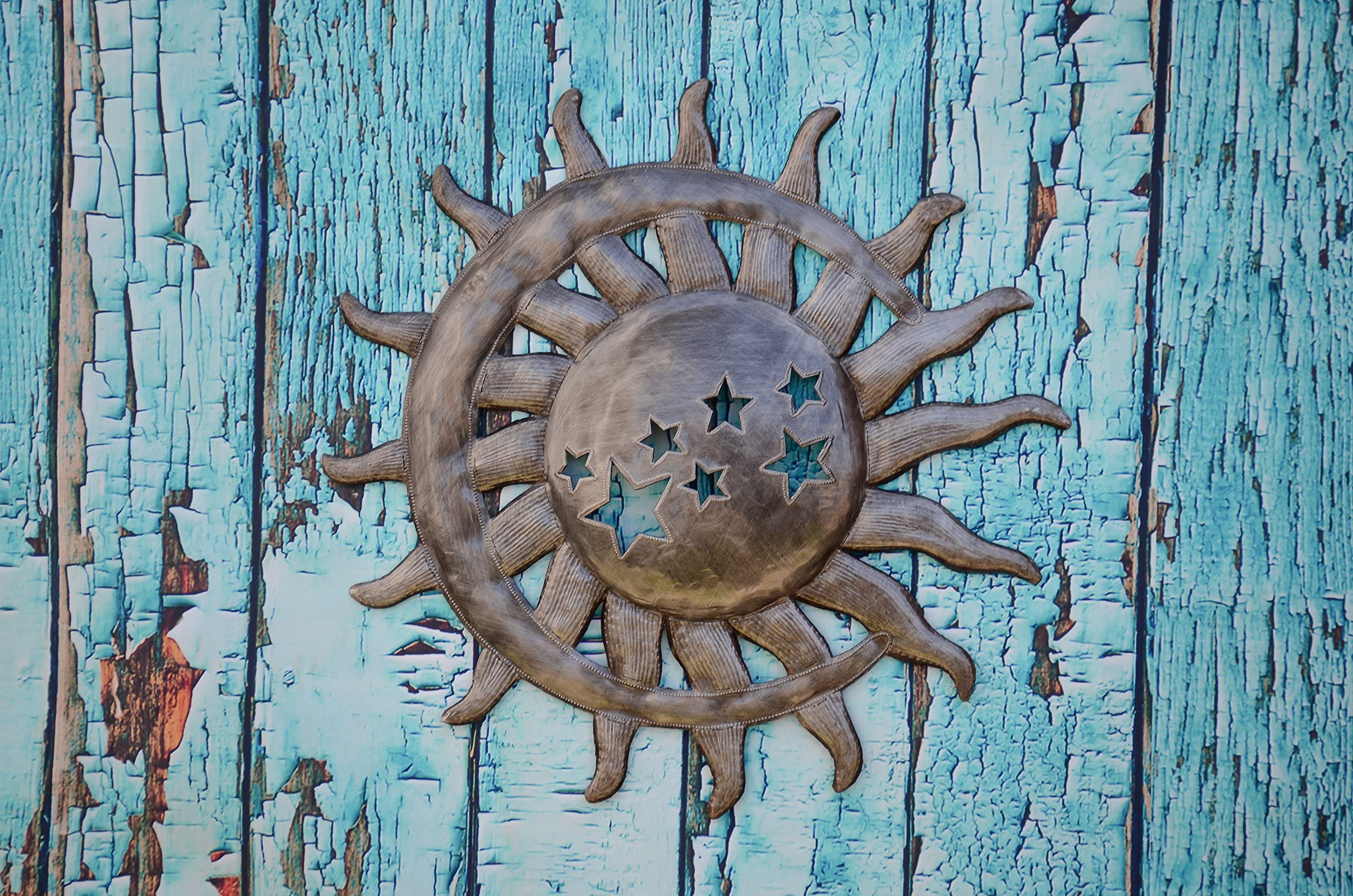 It's Cactus Sun Moon With Stars, Silver Bronze Metal Wall Hanging Art, Haitian Decorative Accents for Your Home 14 In. x 14.5 In.