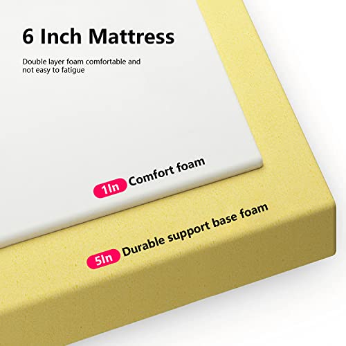 Twin Size Mattress,6 Inch Base Foam Mattress in a Box,Medium-Firm,Pressure Relief&Temperature Regulation,CertiPUR-US Certified,Fiberglass Free,White