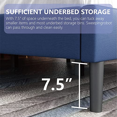 Twin Size Upholstered Platform Bed Frame with Button Tufted Stitched Headboard, Fabric Mattress Foundation with Metal Wood Slat Support, No Box Spring Needed, Noise Free Design, Easy Assembly, Blue