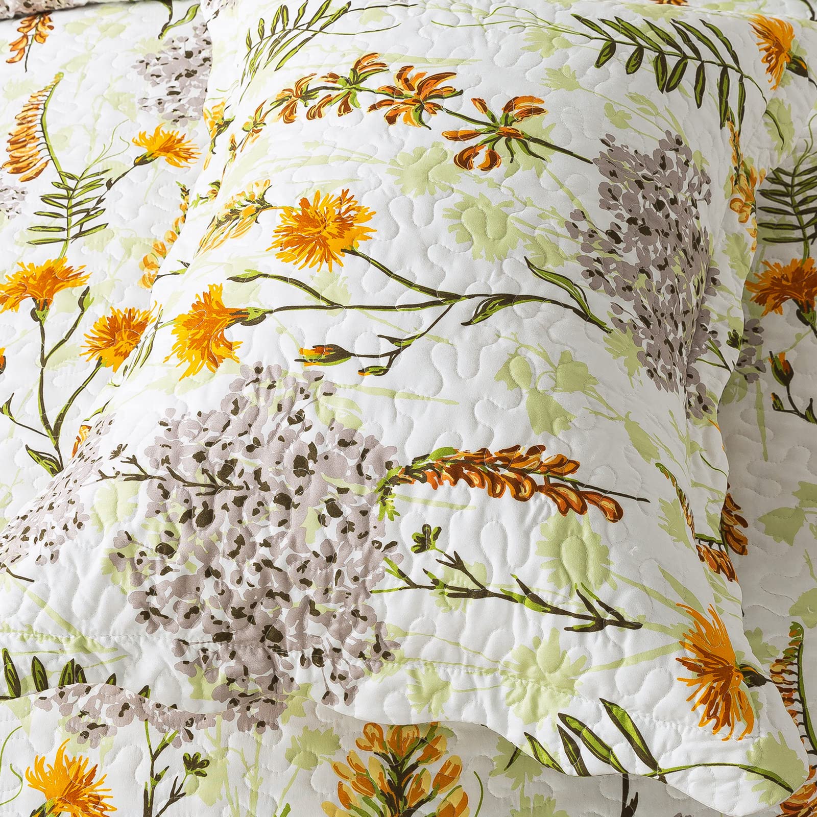 HoneiLife Queen Quilt Bedding Set - 3 Pieces Microfiber Quilt sets Lightweight Bedspreads Reversible Coverlets Retro Bed Cover Floral Bedding Set All Season Quilts-Yellow