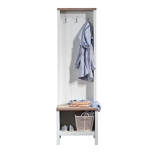 Sauder Cottage Road Hall Tree W/Bench, L: 21.73" x W: 19.45" x H: 71.50", Soft White Finish