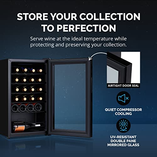 Newair 24 Bottle Wine Cooler Refrigerator | Shadow Series | Freestanding Mirrored Wine and Beverage Fridge with Double-Layer Tempered Glass Door & Compressor Cooling For Reds, Whites, & Sparkling Wine