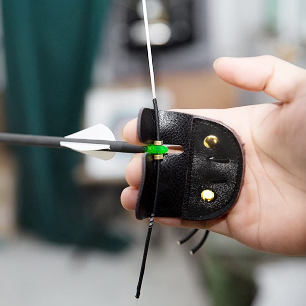 MiOYOOW Archery Finger Guard, Archery Finger Tab with Adjustable Ring for Recurve Bow and Archery Practice(Right Hand)