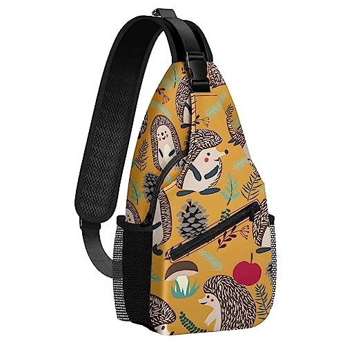VACEKOE Crossbody Bag Sling Backpack for Women Men Shoulder Bag Crossbody Water Bottle Orange Sling Bag Travel Bag Multi Position Hedgehog Sling Backpack