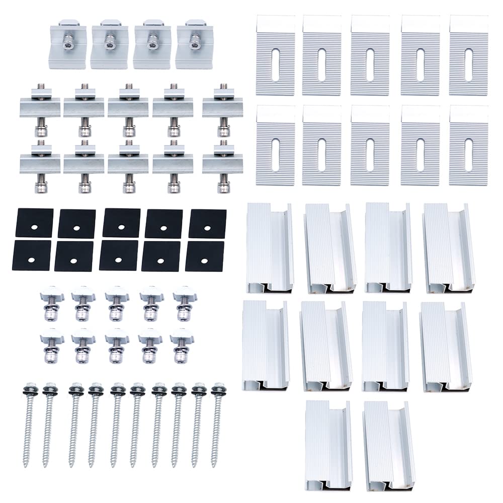 NUZAMAS Roof Solar Panel Installation Kits, Roof Mounting Brackets, Roof Solar Panel Mounting Bracket System Kit(for 1-4 Pieces Solar Panels)