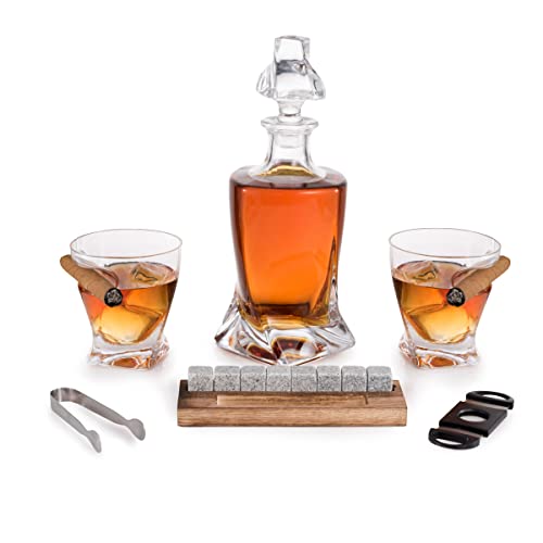 Whiskey Decanter Gift Set - Husband Birthday Gifts Chilling Rocks Stones Scotch Bourbon Holder – 2 Whiskey Glasses - Perfect Whiskey Decanter Set for Scotch Alcohol Bourbon Gift for Men Dad Boyfriend