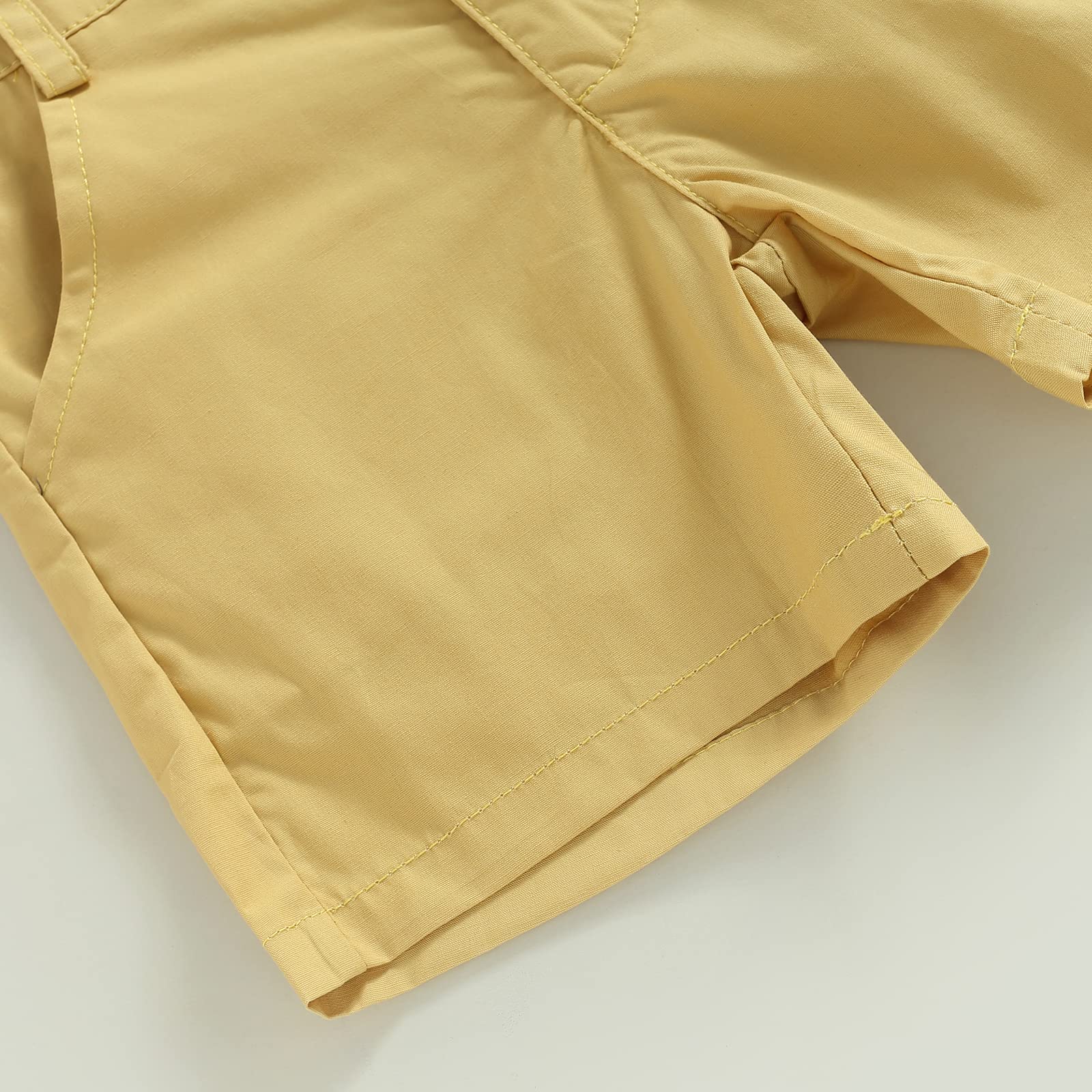 Toddler Boy Summer Clothes Set Button Down Short Sleeve Shirt Elastic Waist Shorts 2Pcs Fashion Boys Outfits (Khaki Shorts Set,12-18 Months)