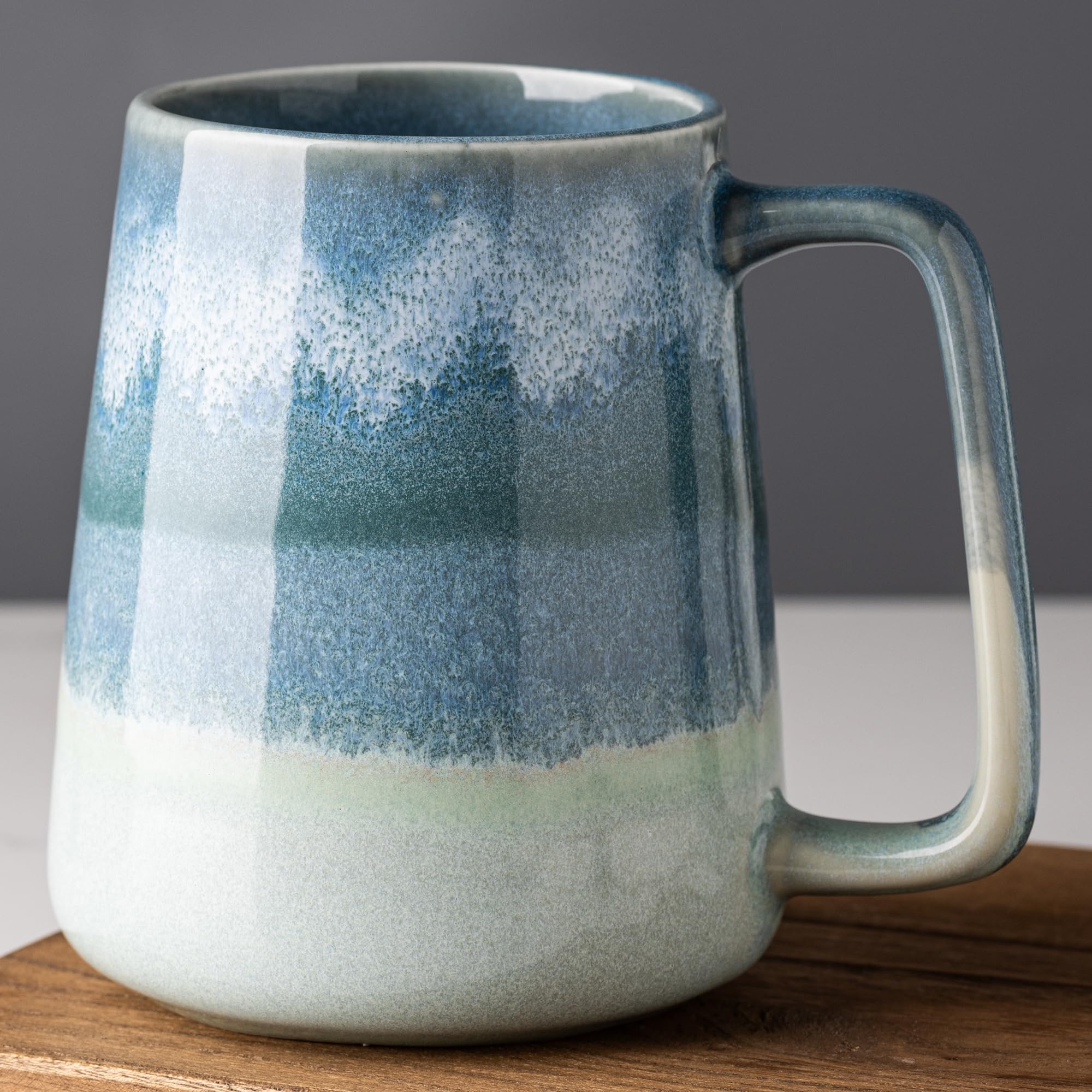 TaoTaojarvie Ceramic Coffee mugs, 24 oz, Extra Large Mugs, Big Tea and Coffee Cups, Large Handle, Pottery Mugs, Transmutation Glaze,Wide Bottom Coffee Mug, Microwave and Diahwasher Safe. (Light Green)