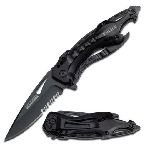 TAC Force 8" Assisted Open Police Black Bottle Opener Tactical Pocket Knife New! a Great Gift