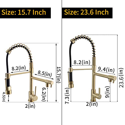 SHAMANDA Commercial Pre-Rinse Kitchen Faucet, High Arc Kitchen Sink Faucet with Pull Down Spring Spout and Pot Filler, Brushed Gold, L40001-3
