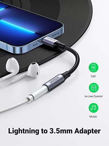 UGREEN 6FT 3.5mm Audio Cable Braided 4-Pole Aux Cord Bundle with Lightning to 3.5mm Adapter Apple MFi Certified Headphone Adapter for iPhone