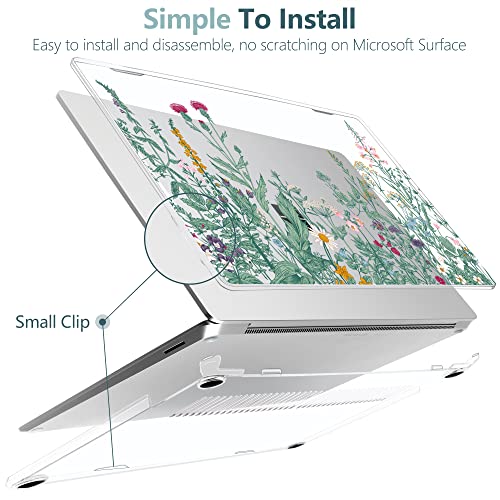 TWOLSKOO Case for 13.5" Microsoft Surface Laptop 5/4/3 with Alcantara Palm Rest Model 1958/1950, Plastic Hard Shell Case with Screen Protector + Keyboard Cover + Dust Plug, Botanical Illustration