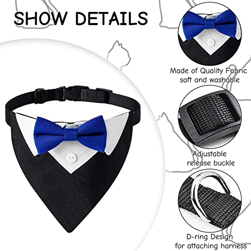 URROMA 1 Pack Blue Bow Formal Dog Tuxedo Bandana, Adjustable Blue Dog Wedding Collar Pet Costume Neckerchief for Small Dogs and Cats, L