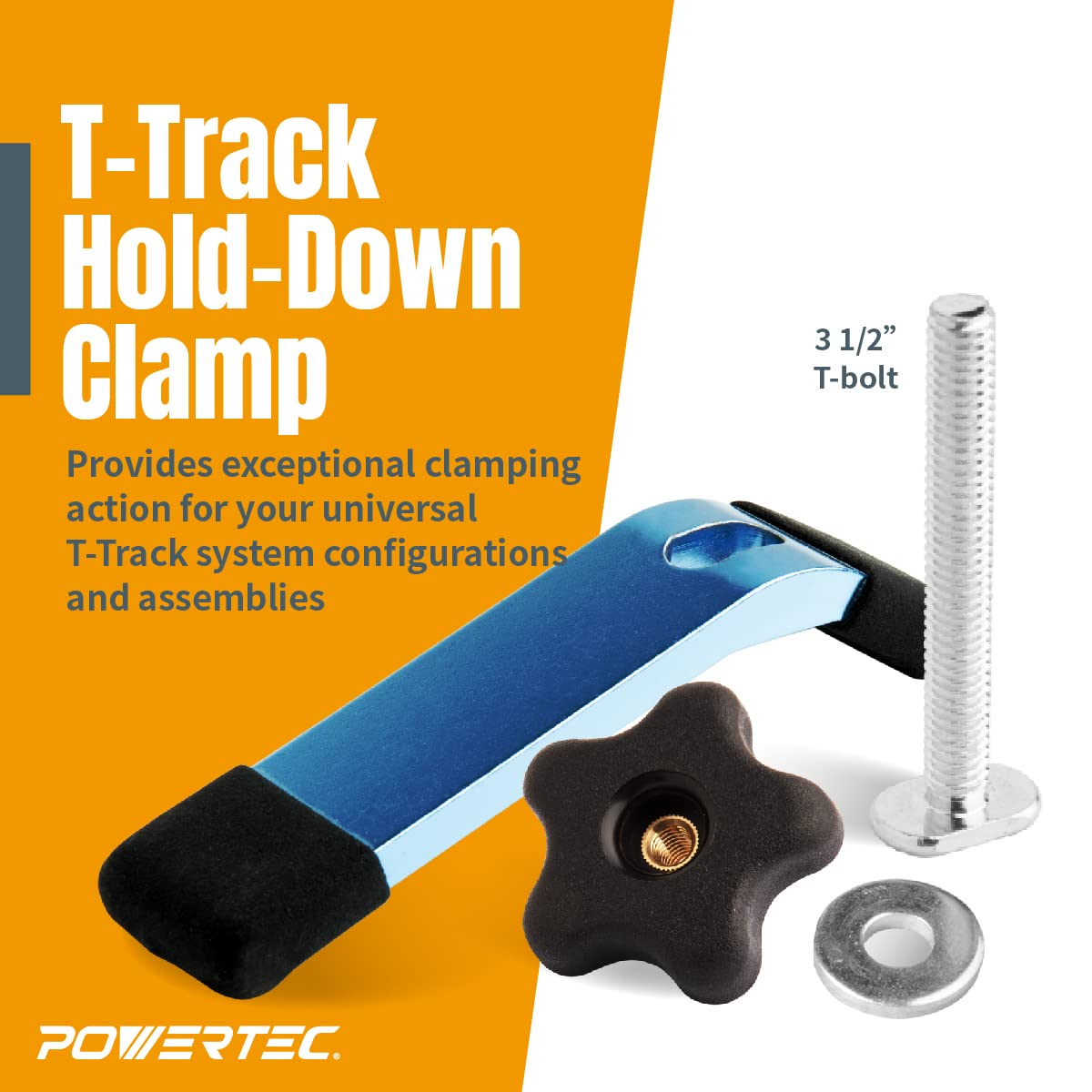 POWERTEC 71168-P2 T-Track Hold Down Clamp, 5-1/2โ L x 1-1/8โ W, 4 Pack, T Track Clamps for Woodworking