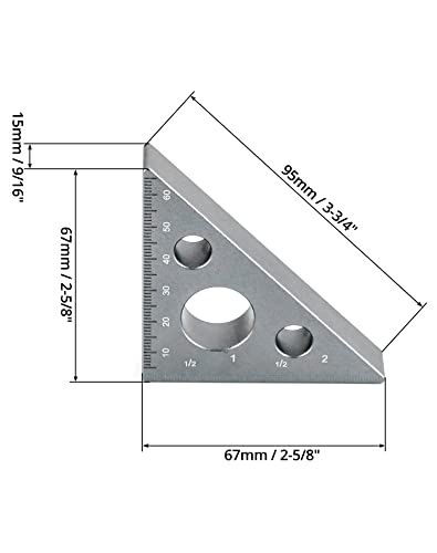 QWORK Aluminum Alloy 45 Degree Angle Ruler, Woodworking Carpenter Imperial Metric Square Triangle Ruler Angle Measurement Workshop Measurement Tool