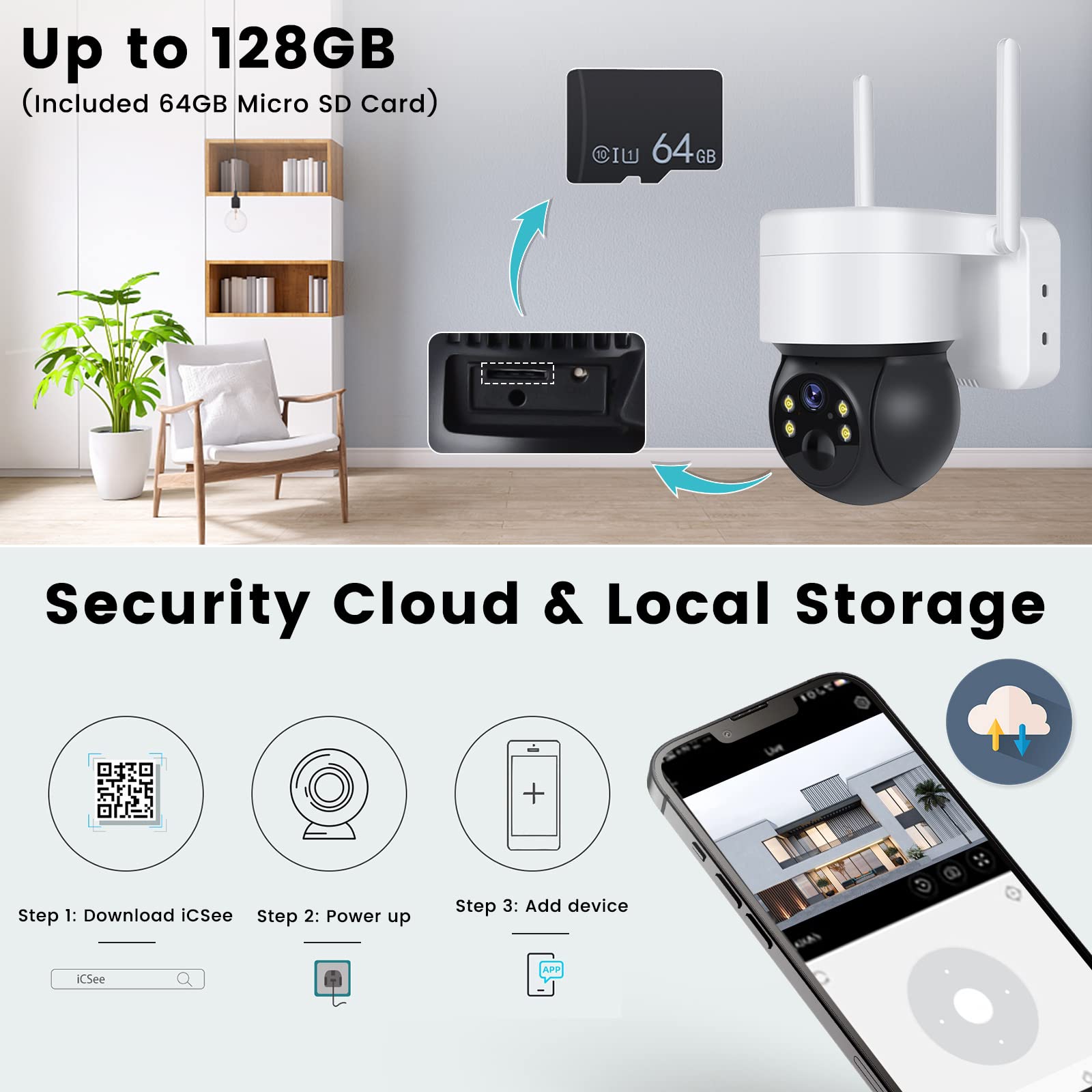 Roinvou Solar Security Camera Wireless Outdoor, IP66 Waterproof Rechargeable Wireless Battery Powered with Solar Panel, PIR Human Detection, 2-Way Talk, Color Night Vision, Remote Access, Cloud/SD