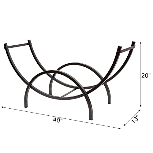 PHI VILLA 40 Inch Heavy Duty Large Curved Indoor/Outdoor Firewood Racks Log Hoop, Oval Base for Kindling Wood Storage Wood Stove Accessories, Black