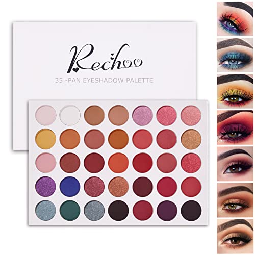 Rechoo 35 Colors Eye shadow Palette Eye Makeup, Neon Eyeshadow Palette Pallet Matte Colorful Shimmer Metallic Bright Color Pigmented Paleta Highlight Cosmetics