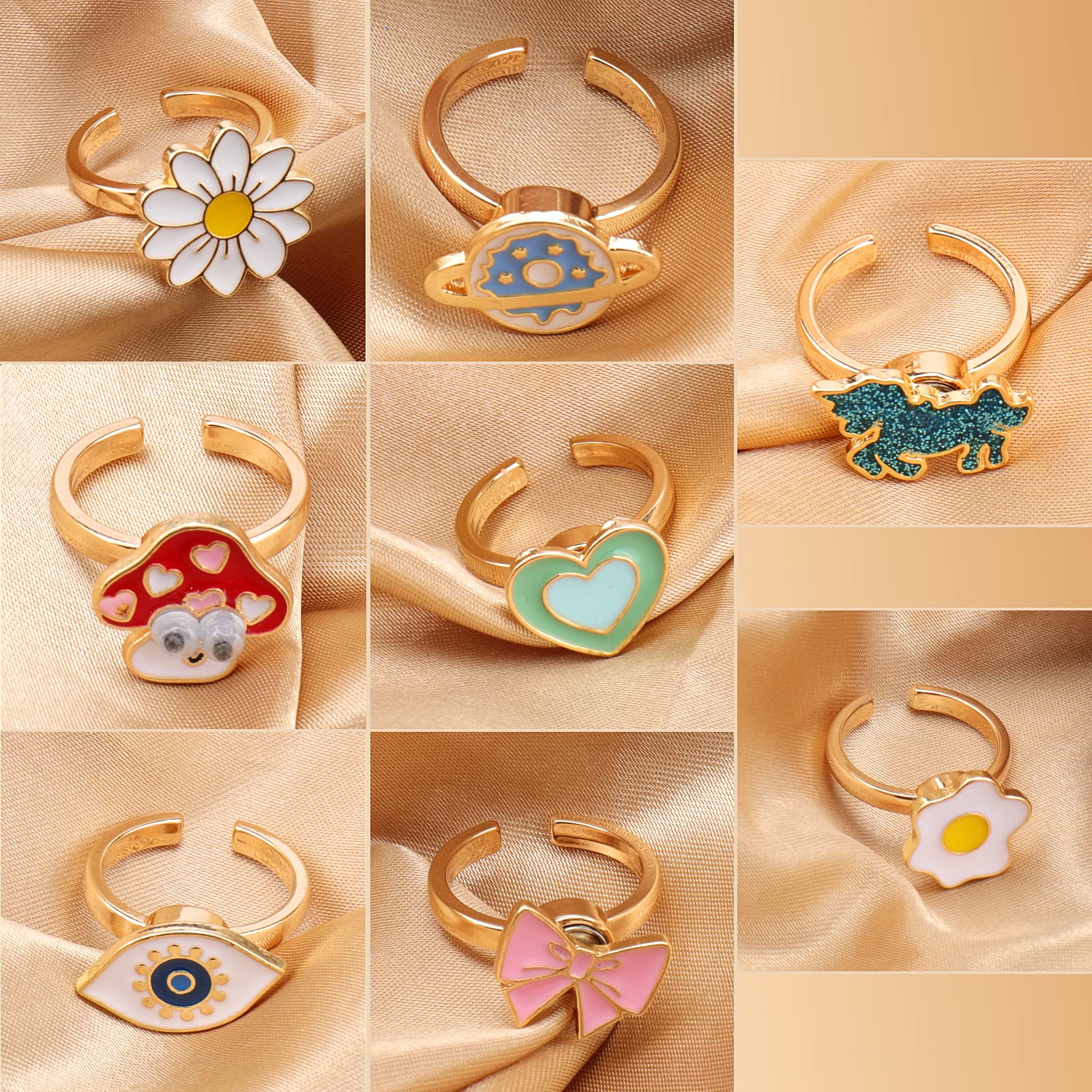 Mity rain 8 Pcs Anxiety Ring for Women, Anxiety Stress Relief Fidget Ring Rotatable, Adjustable Anxiety Rings, Fidget Rings, Stress Rings, Stackable Ring