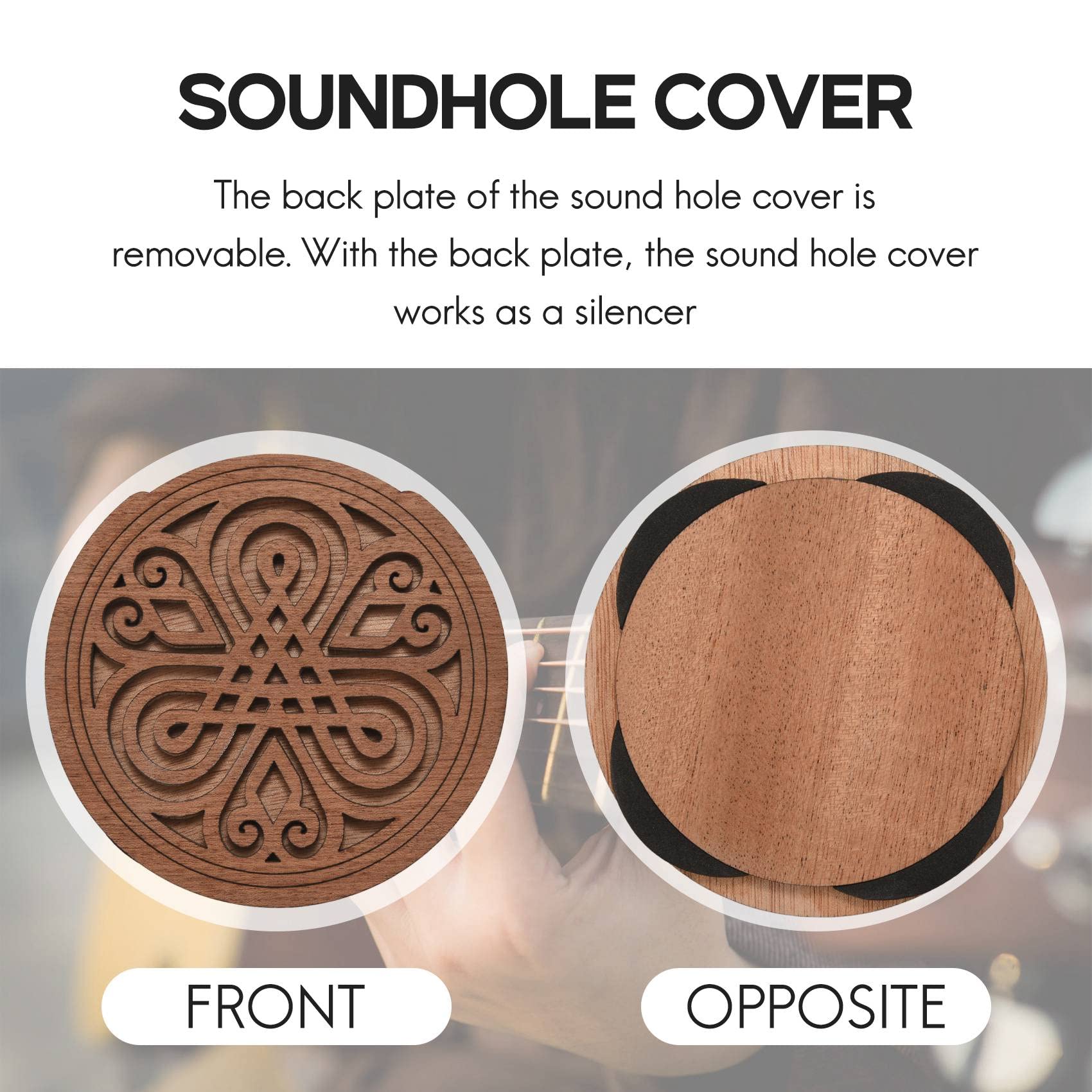 Popidome Guitar Wooden Soundhole Sound Hole Cover Block Feedback Buffer Mahogany Wood for EQ Acoustic Folk Guitars 7#