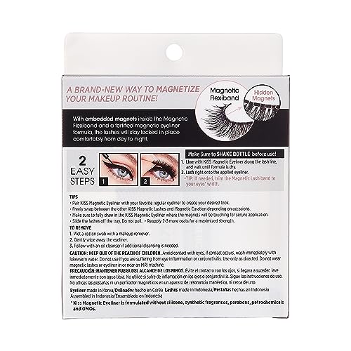 KISS Magnetic, False Eyelashes, Charm', 12 mm, Includes 1 Pair Of Magnetic Lashes, Magnetic Lash Eyeliner, Contact Lens Friendly, Easy to Apply, Reusable Strip Lashes