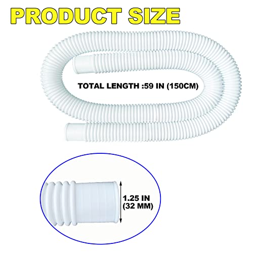 Pool Hoses for Above Ground Pools, 4 Pack 1.25 x 59 Inch Pool Filter Pump Hoses, Compatible with Intex Pool Filter Pump 607, 637 With 8 Metal Clamps(4)