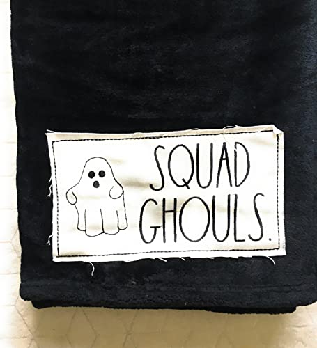 Rae Dunn Halloween Blanket/ with Squad Ghouls Embroidered patch/50”x70”/Black Color