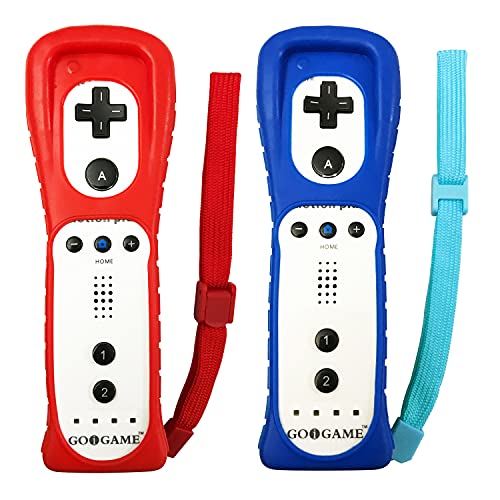 Jadebones 2X Silicone Skin Case Cover with Wrist Strap for Wii Remote Controller (Red+Blue)