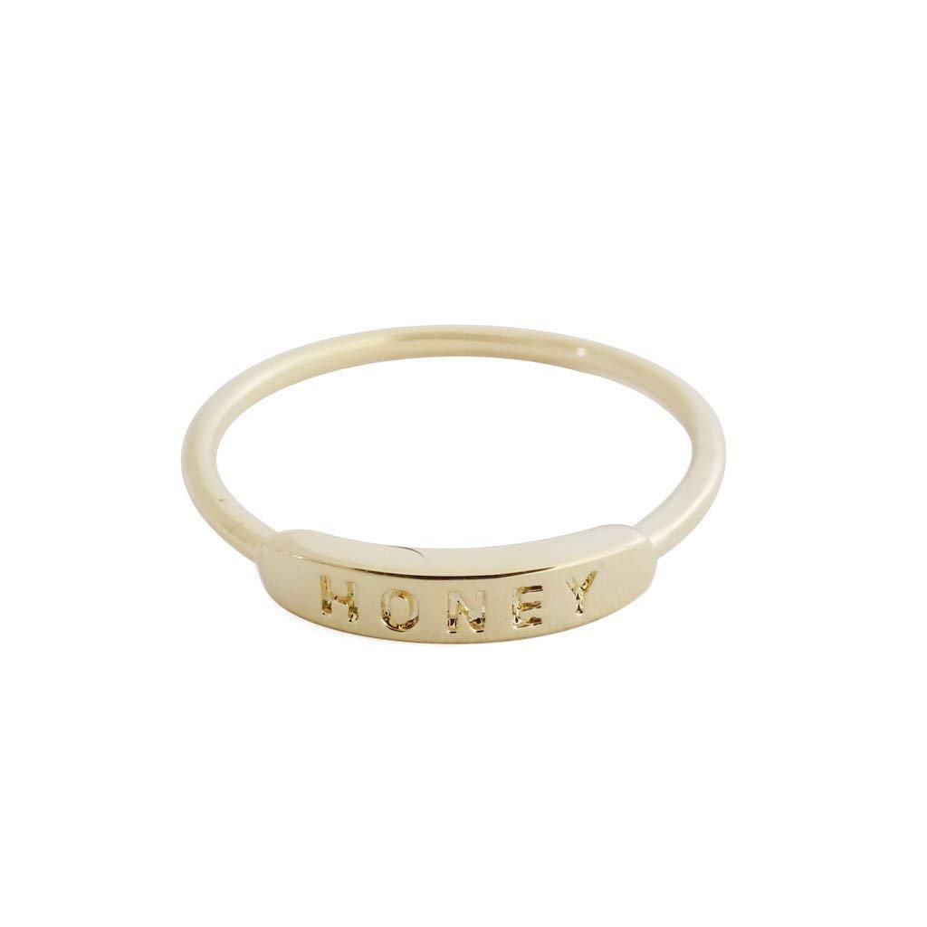 Honeycat "Honey Imprint Bar Ring in Gold, Rose Gold, or Silver | Minimalist, Delicate Jewelry (Gold, 6)