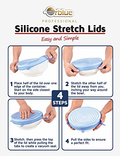 Orblue Stretchable Silicone Lids 6-Pack Small for Fresh Food Storage - Seal in Flavors, Keep Food Fresh and Reduce Waste (2.6 Inches stretches to 3.5 inches)
