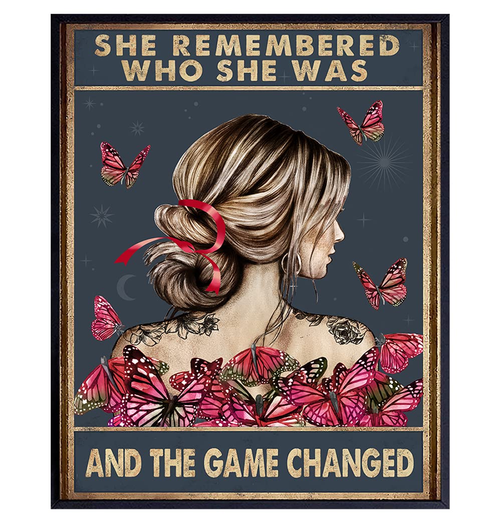 She Remembered Who She Was And The Game Changed - Uplifting Encouragement Gifts for Women - Inspirational Positive Quotes Wall Decor - Motivational Wall Art - Boho Decoration Poster - Girls, Teens