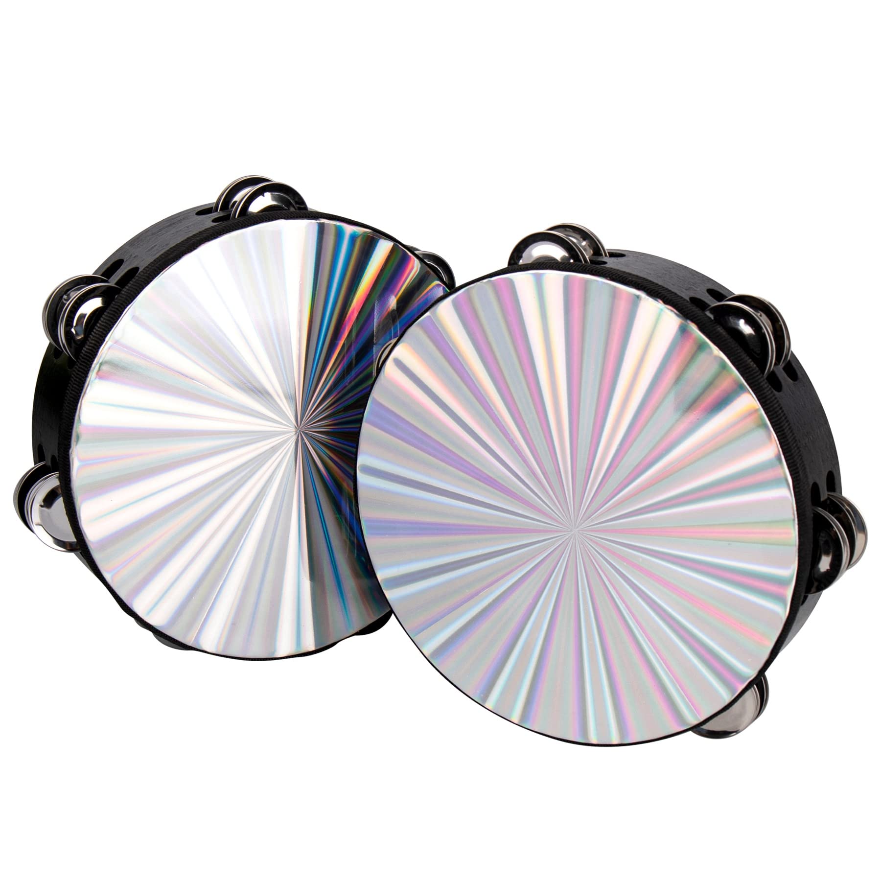 RP Remarkable Power, 2 Pack 8 Inch Radiant Tambourine Wooden Hand Held Drum Double Row Jingles Reflective for Church KYV Party