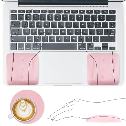 VAGAU Wrist Rests for Laptop, Laptop Wrist Support for Keyboard and Mouse, Ergonomic Memory Foam Wrist Pads for Laptop, Office, Computer, Comfortable Typing Wrist Pain & Carpal Tunnel Relief（Pink）