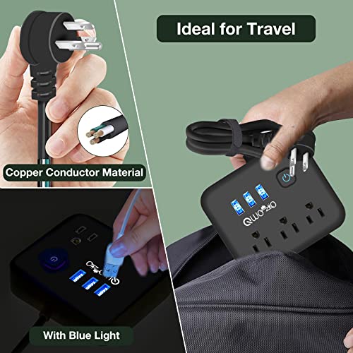 QWOZUEO Power Strip with USB, Outlet Extender with Night Light, 3 Outlet 3 USB Ports Desktop Charging Station, 4 ft Smart Power Strip, Small and Portable Travel Extension Cord for Home Office Hotel