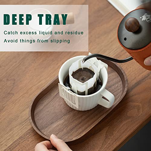 Vandroop Serving Trays for Parties, Small Tray for Tea&Coffee, Oval Wooden Plates for Serving Food, Decorative Tray for Fruit, Appetizer&Vegetables, Tray for Bathroom 7.8"×4.6" (Walnut, Set of 2)