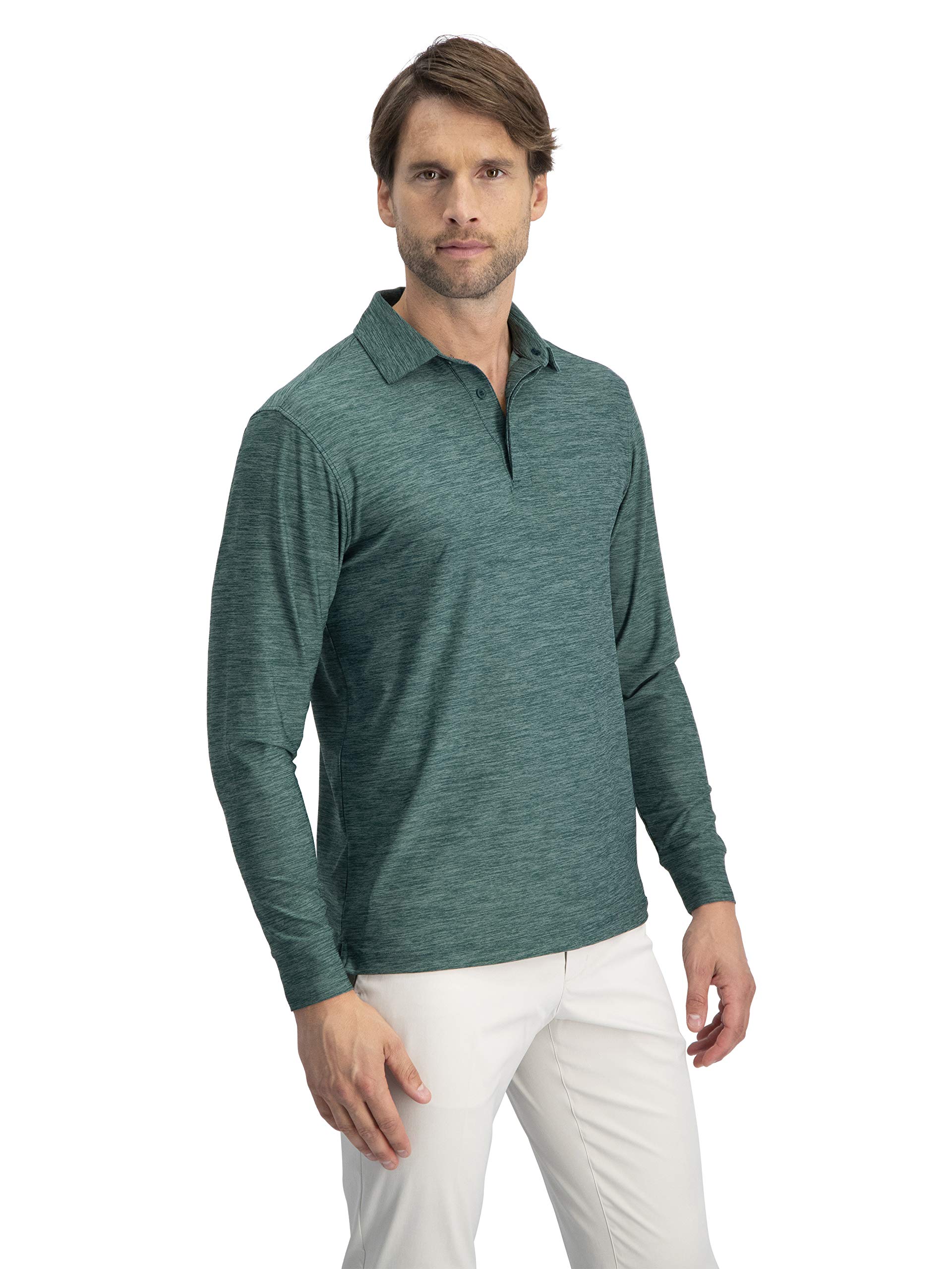 Men's Dry Fit Long Sleeve Golf Shirt - Quick Dry Polo Shirts - UPF 30, Stretch Fabric Royal Blue