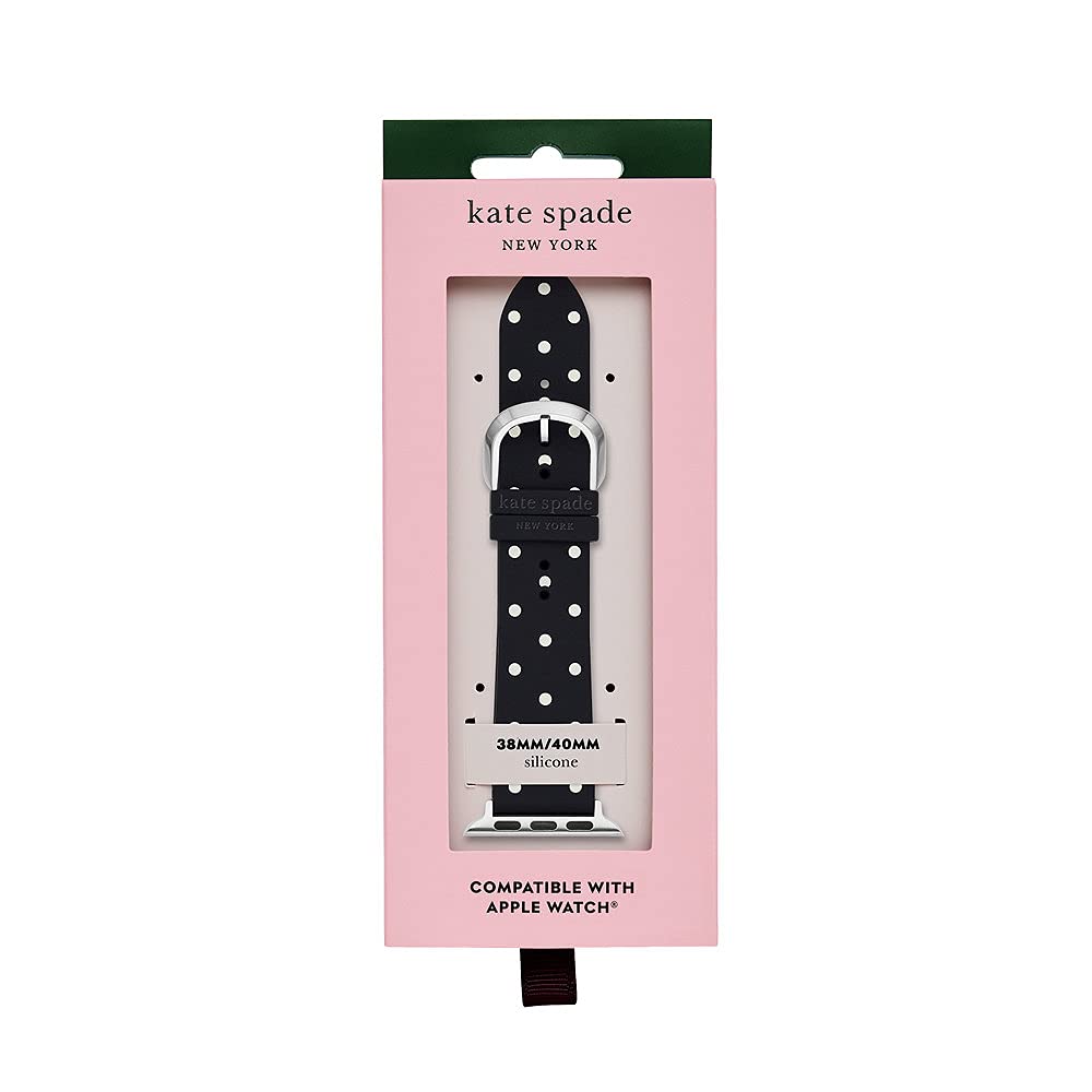 Kate Spade New York Silicone Band for 38/40/41mm Apple Watch Series 1-6, Color: Black/White Dot, Silver (Model: KSS0080)