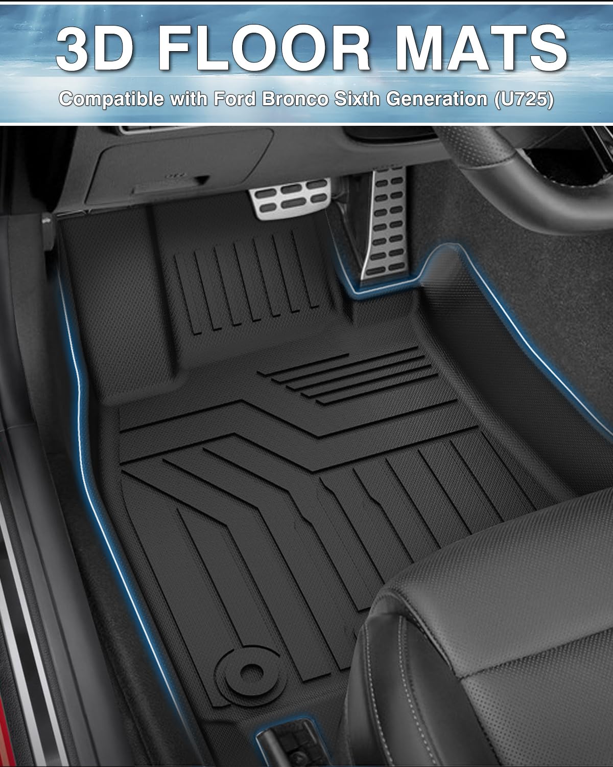 Mixsuper Custom Fit Cargo Liner for 2021-2023 Ford Bronco 4-Door Models, Trunk Liner Bronco Accessories All Weather Rear Cargo Trunk Mat Black (Not Fit Ford Bronco Sport)