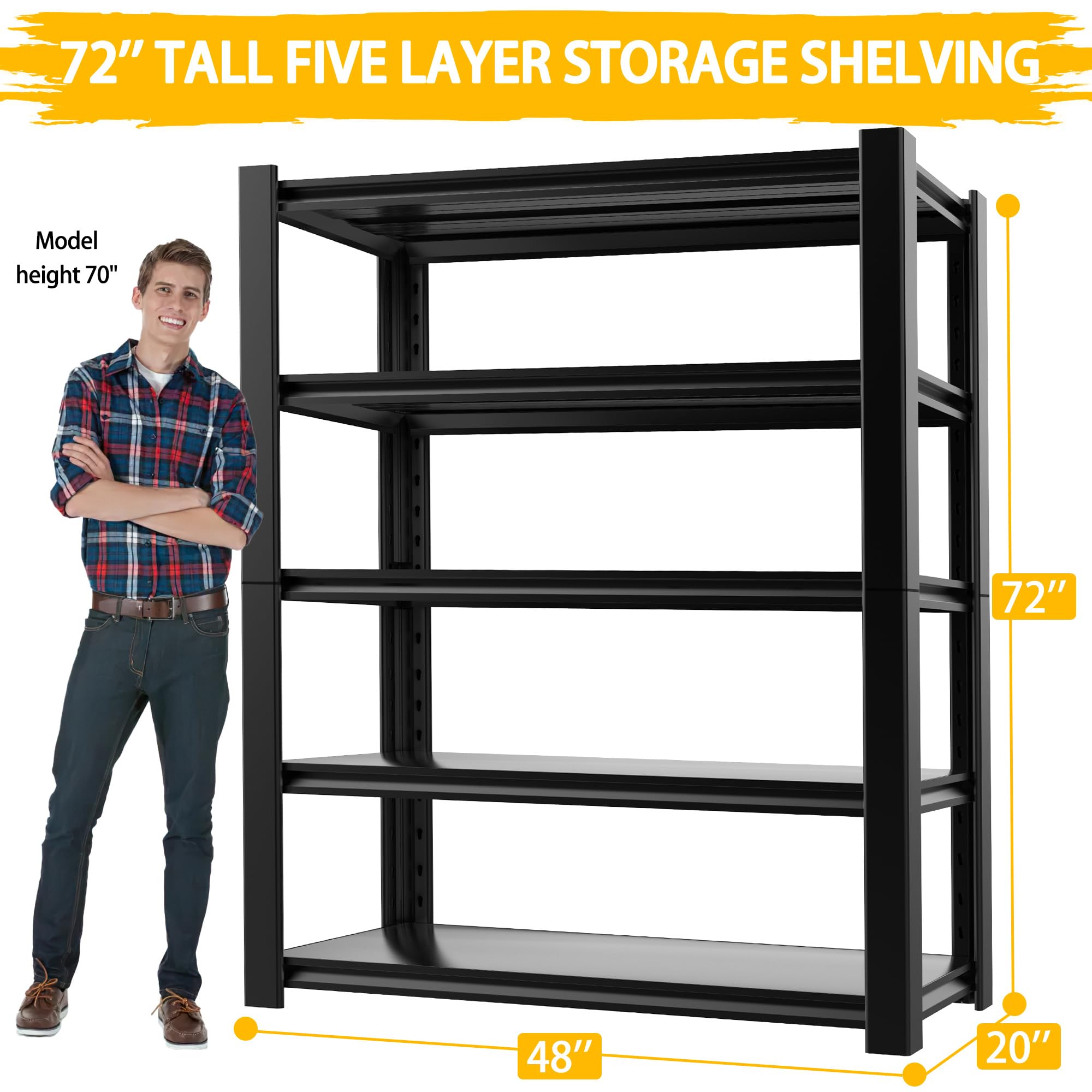 WOZBUD 3000LBS Garage Shelving Heavy Duty 48″W Metal Shelving for Garage,72″H Standing Shelf Units ,5 Adjustable Levels Garage Shelving Units and Storage,Storage Rack for Garage Organazation.1PCS…