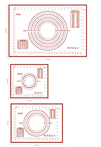 Pastry and Dough Mats - 3 Pack, Non Stick Silicone Kitchen Mat For Rolling Dough, And Fondant, With Size Guiding Circles, Dishwasher Safe