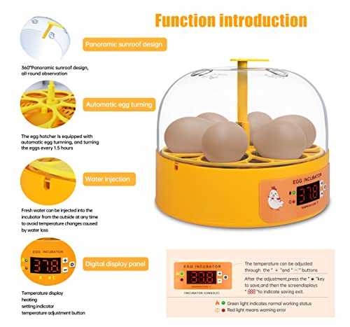 scientree Egg Incubator, 6 Eggs Poultry Hatching Machine with Automatic Egg Turning and Temperature Control, General Digital Incubators for Hatching Chicken Duck Goose Quail Birds Turkey Eggs
