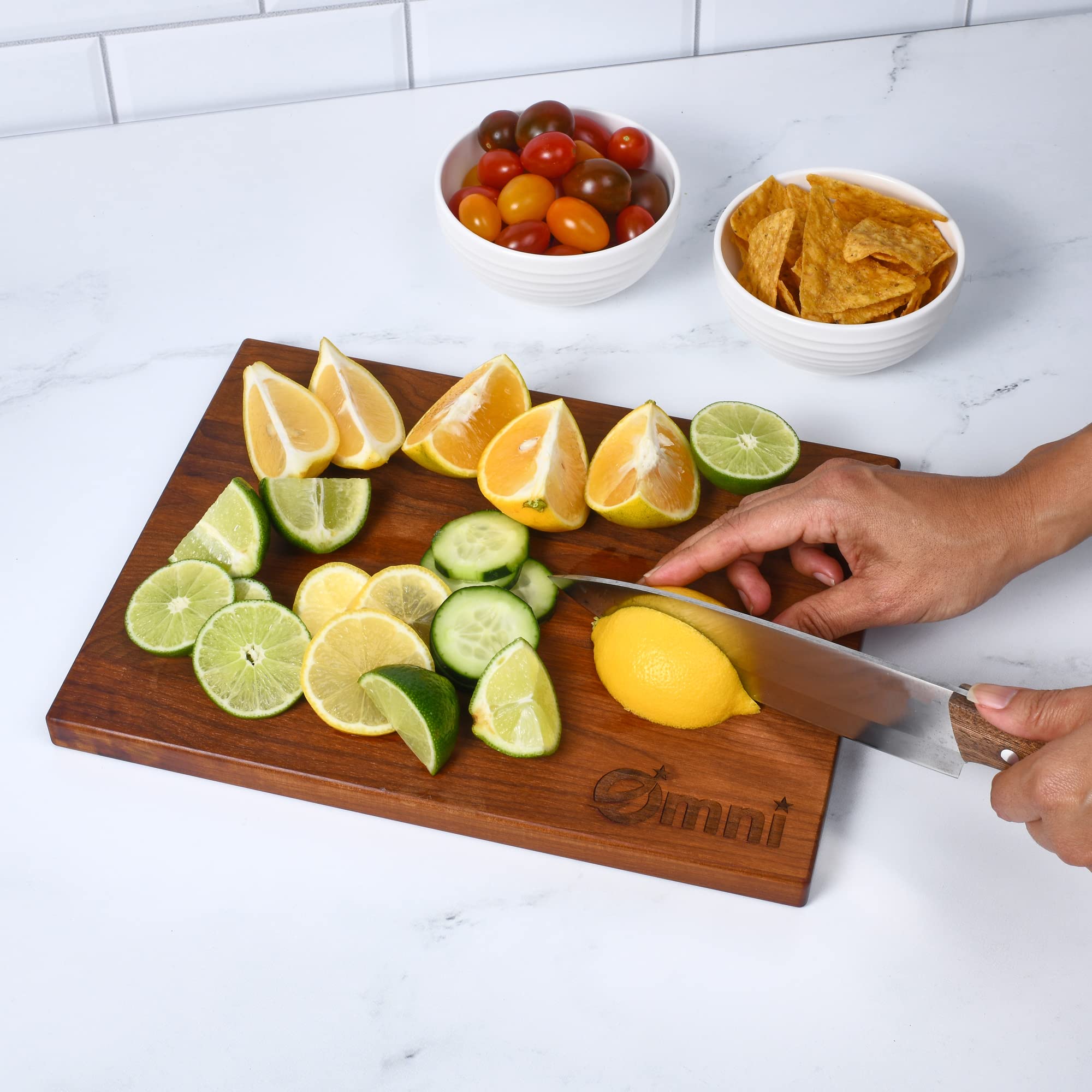 OMNI Cherry Maple Cutting Board | Strong & Durable Wood Cutting Board for Kitchen | Chopping Board Suitable for Meat, Vegetables, Cheese and More | Made In the USA, Butcher Block- 9 X 12 X .75 Inches