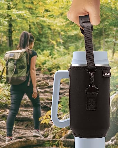 RANGLAND 40 oz Tumbler Cup with Handle and Carrier Bag, 24-Hour Insulated Water Bottle with Straw Lid, Neoprene Carrying Sleeve and Hand Strap (Feather Blue)