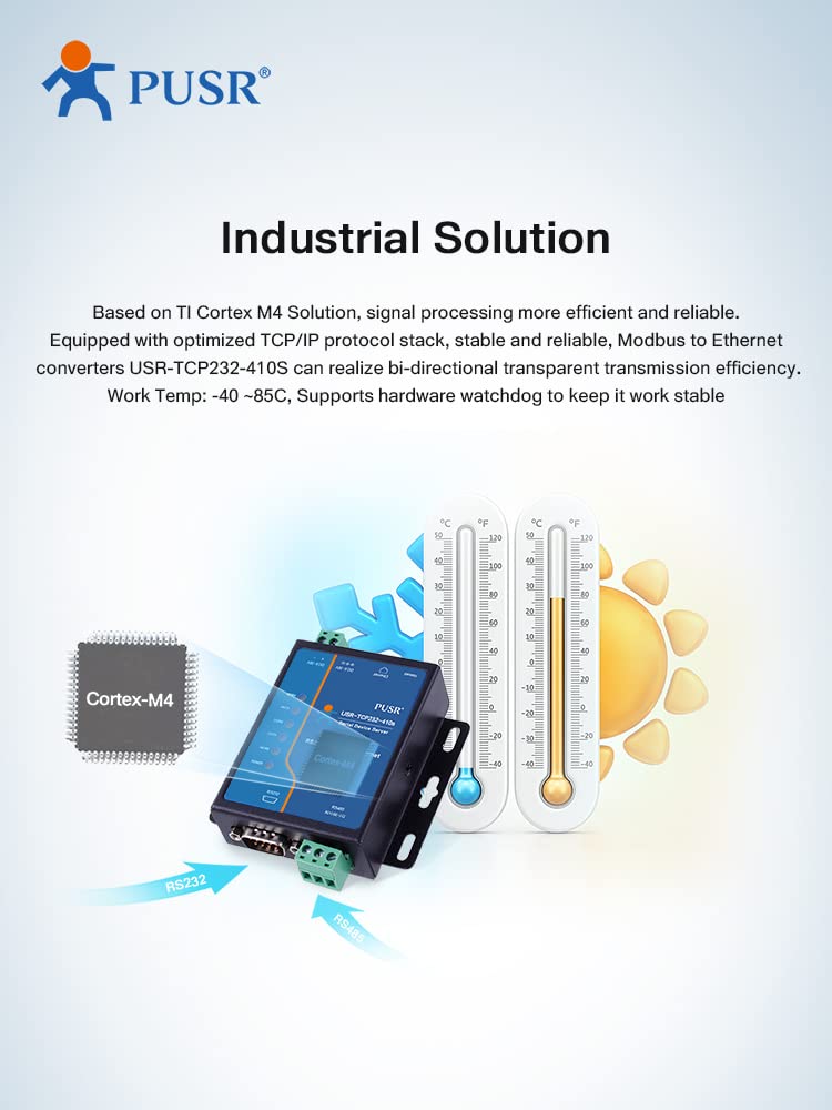PUSR RS232 RS485 Modbus RTU to Modbus TCP Gateway Serial to Ethernet Converter USR-TCP232-410s
